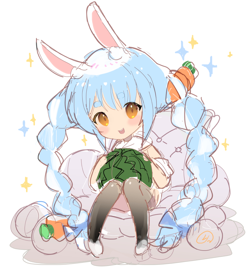 Safebooru - 1girl :d animal ear fluff animal ears black pantyhose blue ...