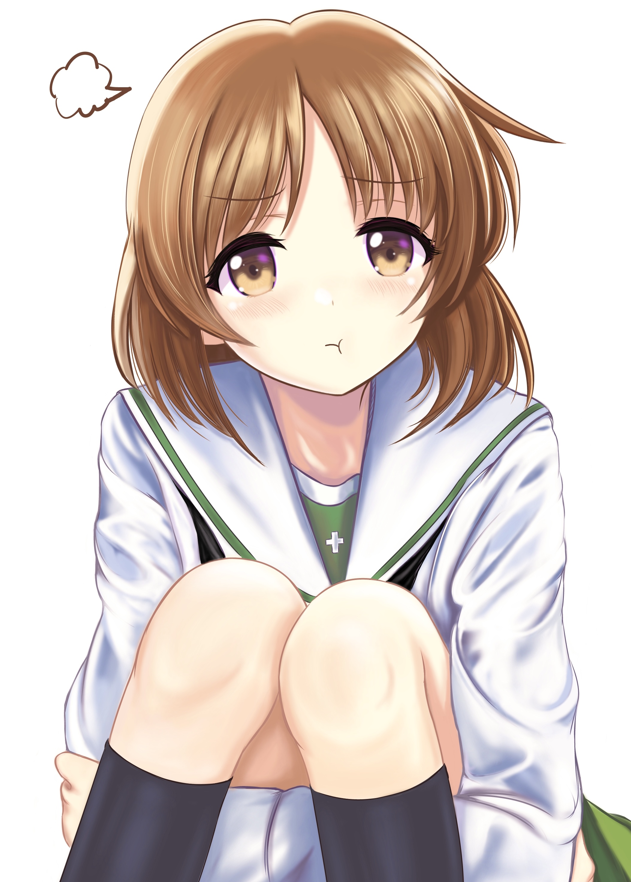 Safebooru - 1girl :t absurdres black neckerchief black socks brown eyes brown hair commentary ...