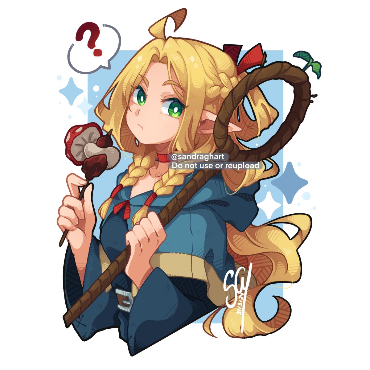 Safebooru - 1girl ? blonde hair blue capelet blue robe braid capelet choker commentary dungeon ...