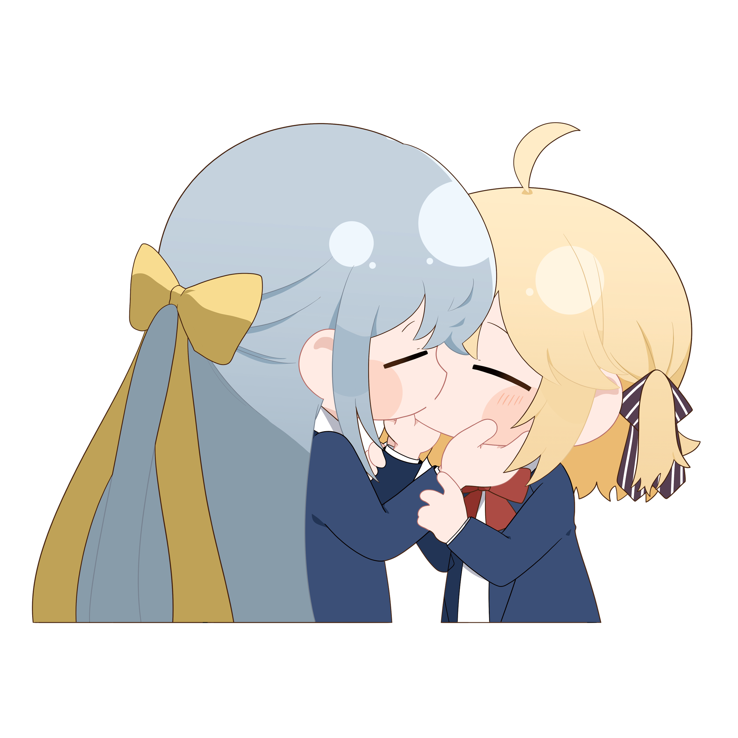 Safebooru - 2girls ahoge anisphia wynn palettia blonde hair blue jacket bow bowtie chibi closed ...