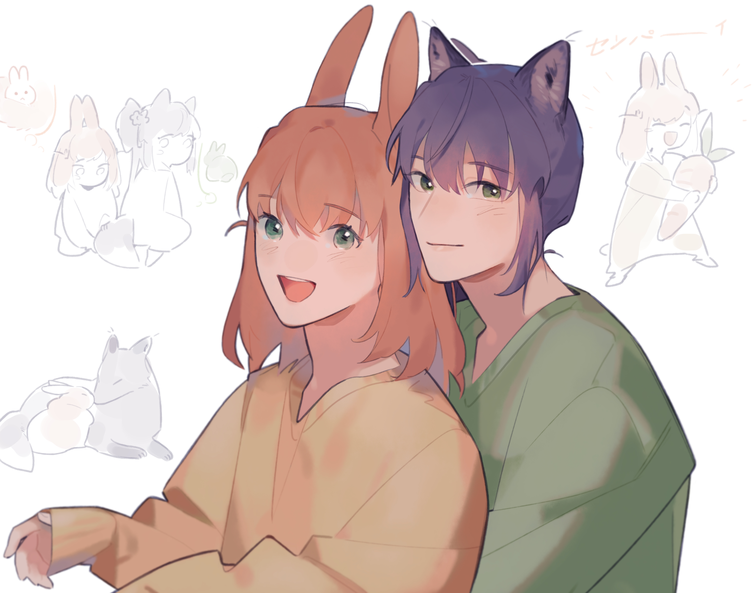 Safebooru - 2girls :d ^ ^ animal ears animalization aqua eyes blush carrot closed eyes closed ...