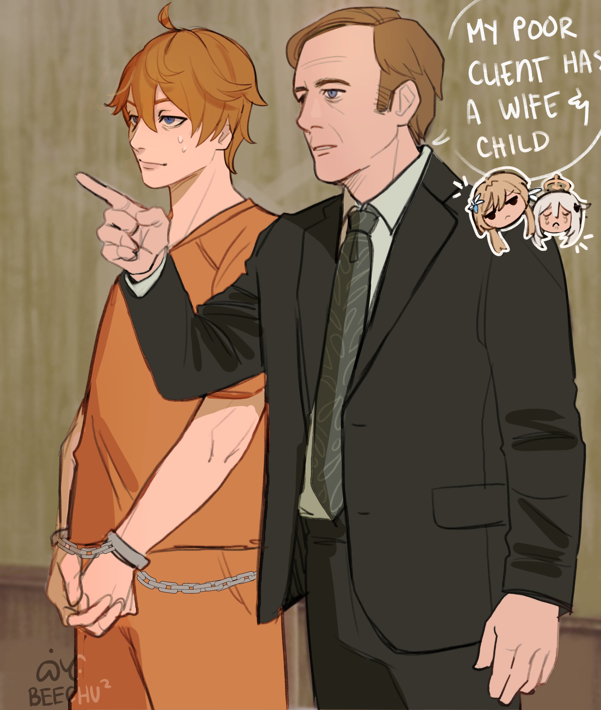 Safebooru - 2boys 2girls absurdres ahoge artist name beechu beechu better call saul black eyes ...