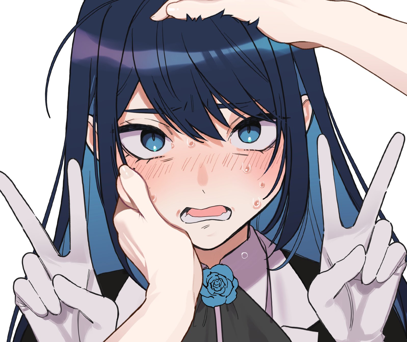 Safebooru - 1girl 1other ado (utaite) black bow black bowtie blue hair blush bow bowtie chando ...