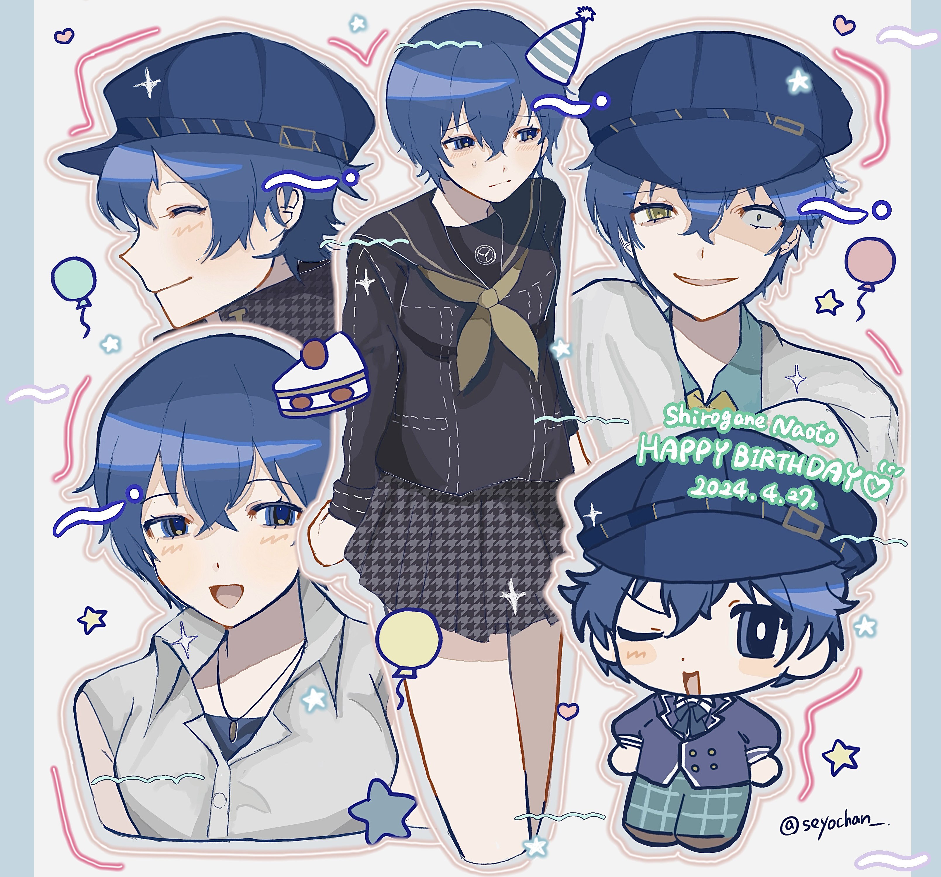 Safebooru - 1girl absurdres androgynous blue eyes blue hair cabbie hat ...