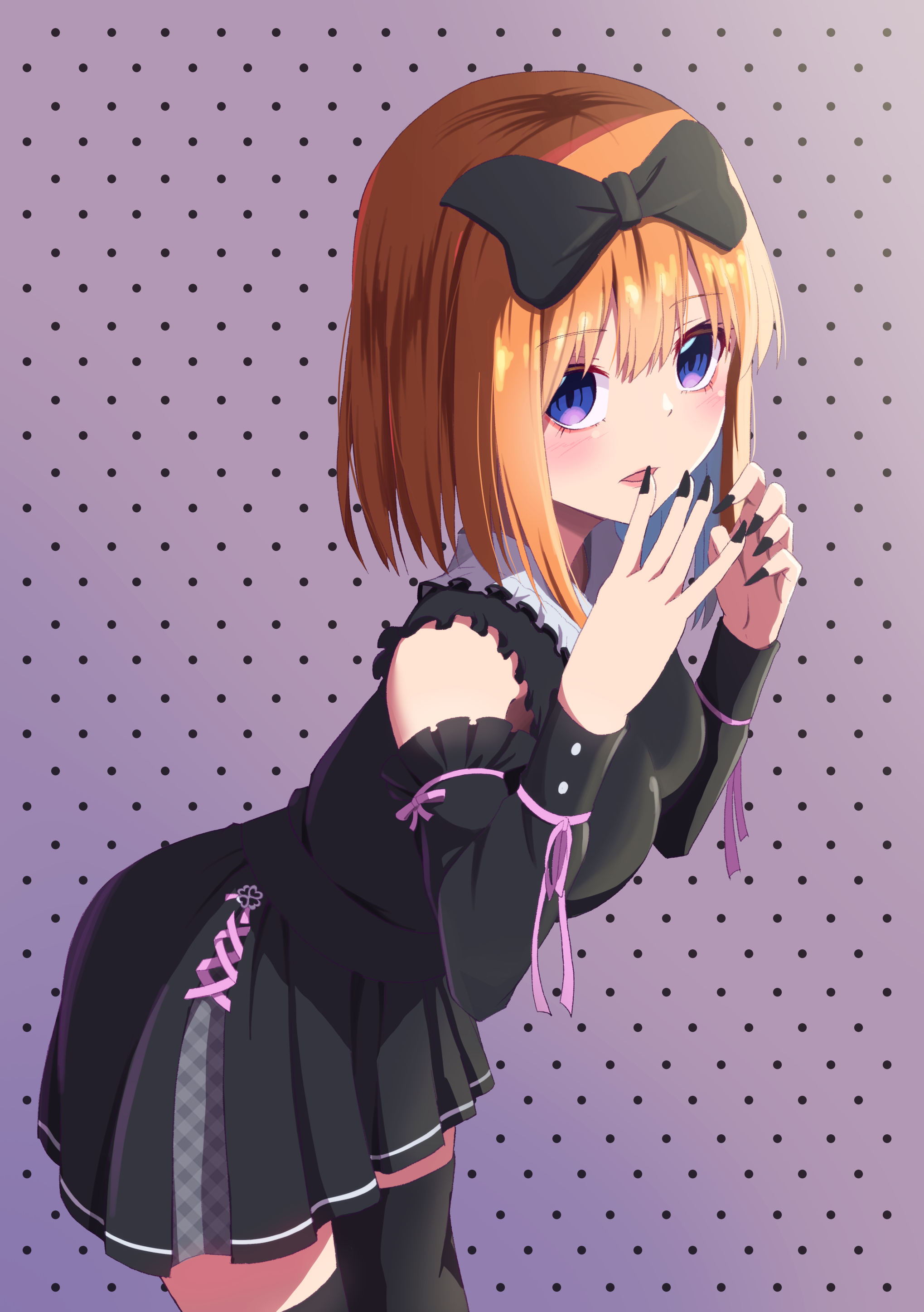 Safebooru - 1girl absurdres alternate costume bare shoulders black bow black nails black shirt ...