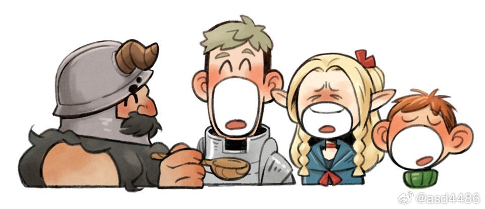 Safebooru - 1girl 3boys ^ ^ asd4486 beard brown hair chilchuck tims closed eyes cropped torso ...