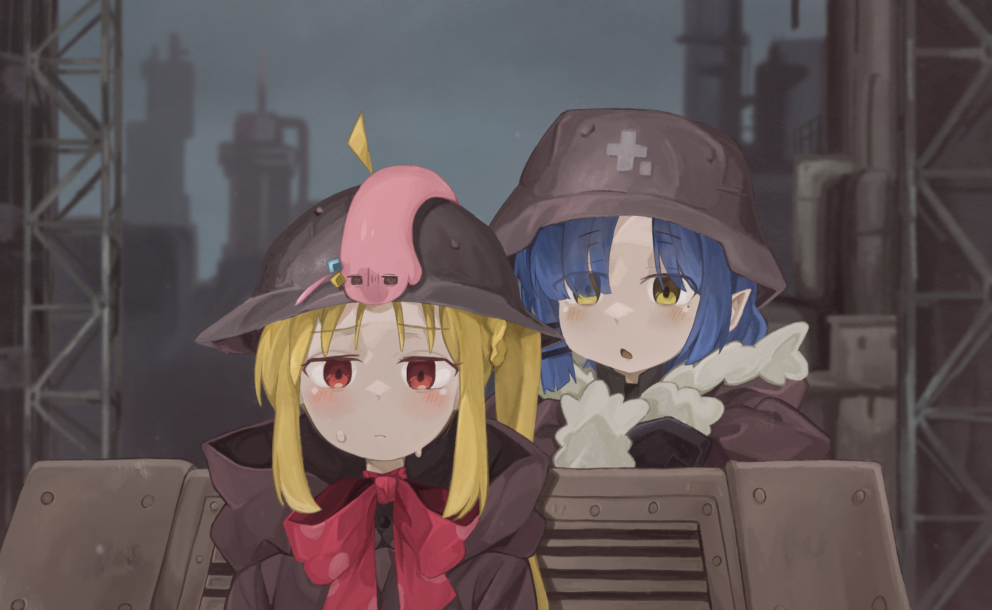 Safebooru - 2girls absurdres black gloves blonde hair blue hair bocchi the rock! bow bowtie ...