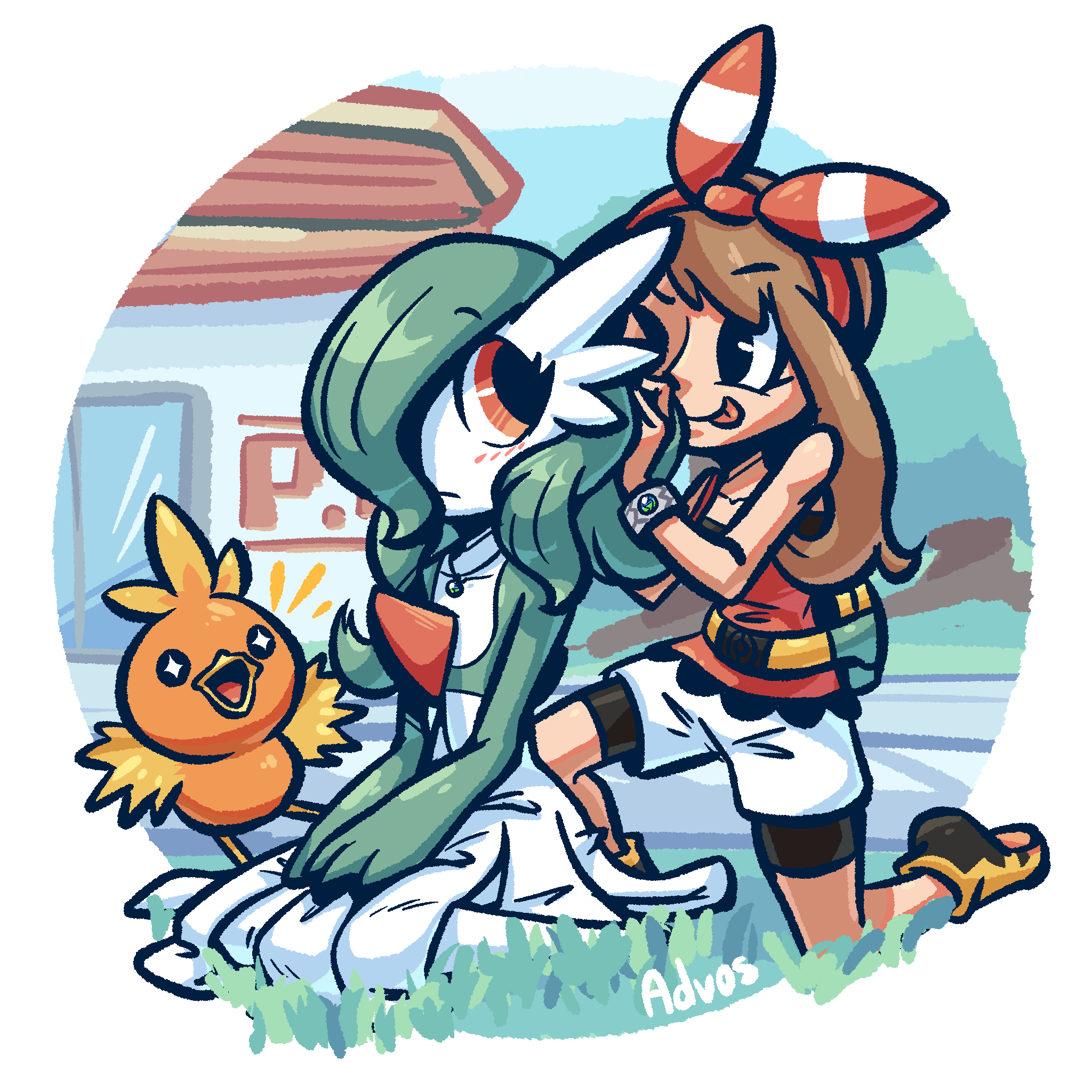 Safebooru - 2girls advos artist name blush bow brown hair colored skin ...