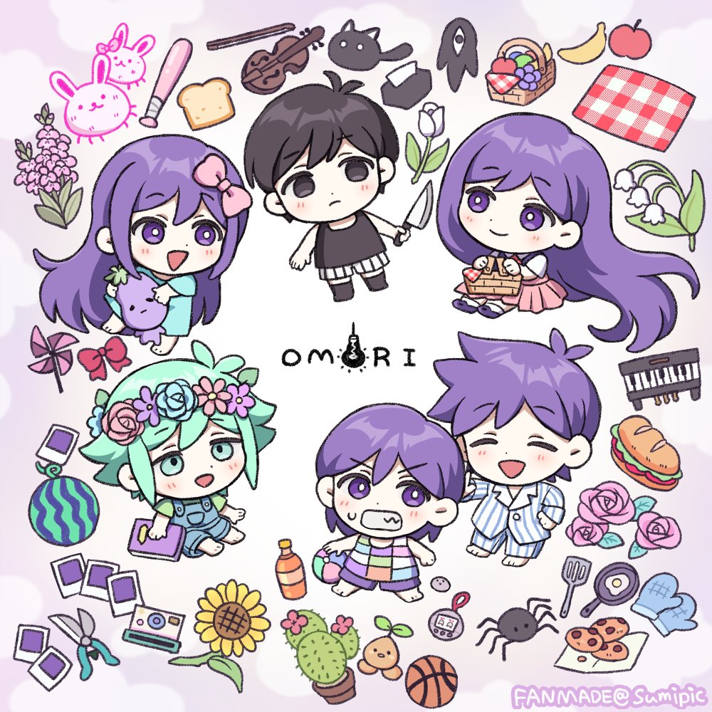 Safebooru - 2girls 4boys antenna hair aqua eyes aqua hair aubrey (faraway) (omori) aubrey (omori ...