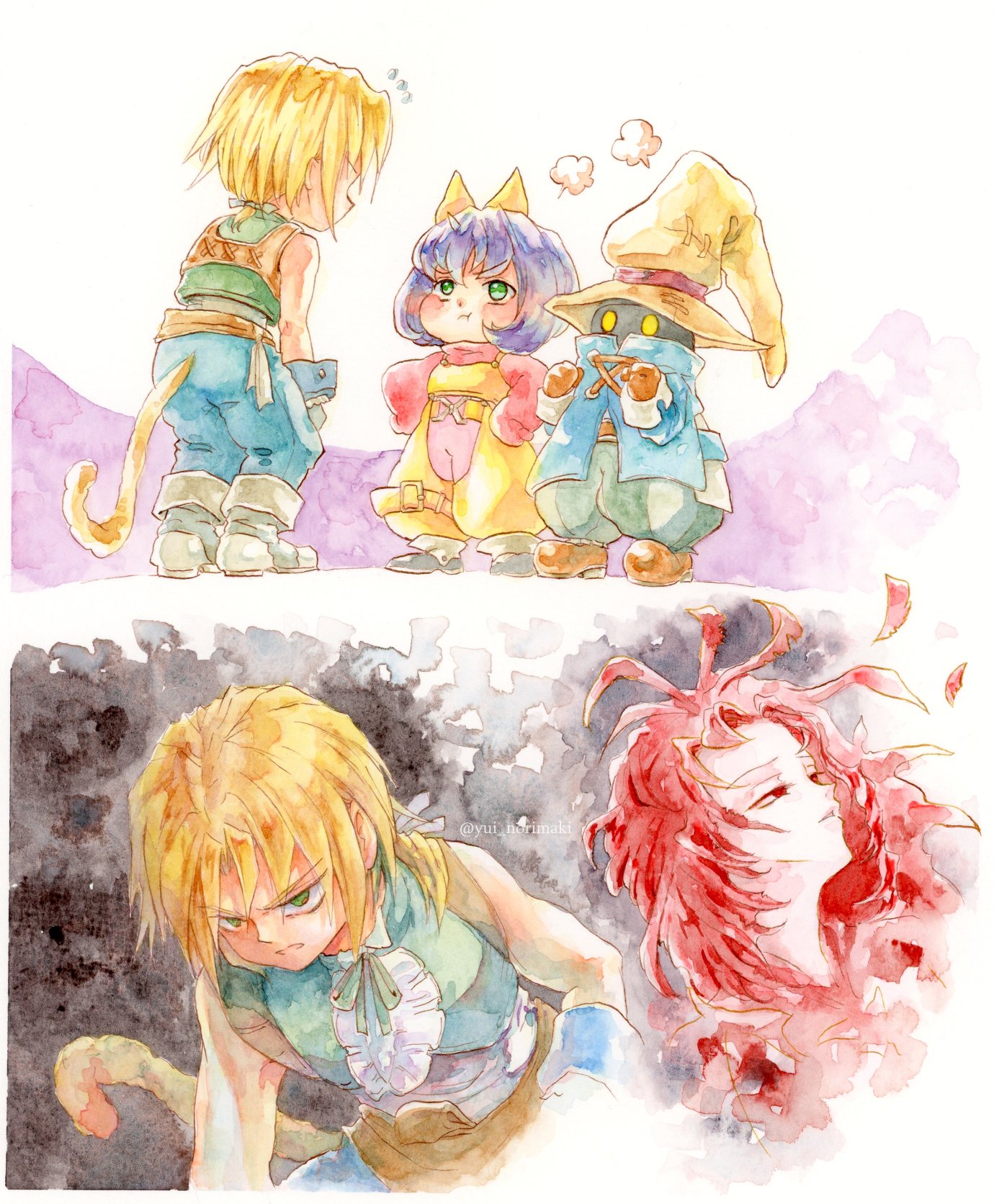 Safebooru - 1girl 3boys annoyed bare shoulders blonde hair blue coat blue hair blue pants ...