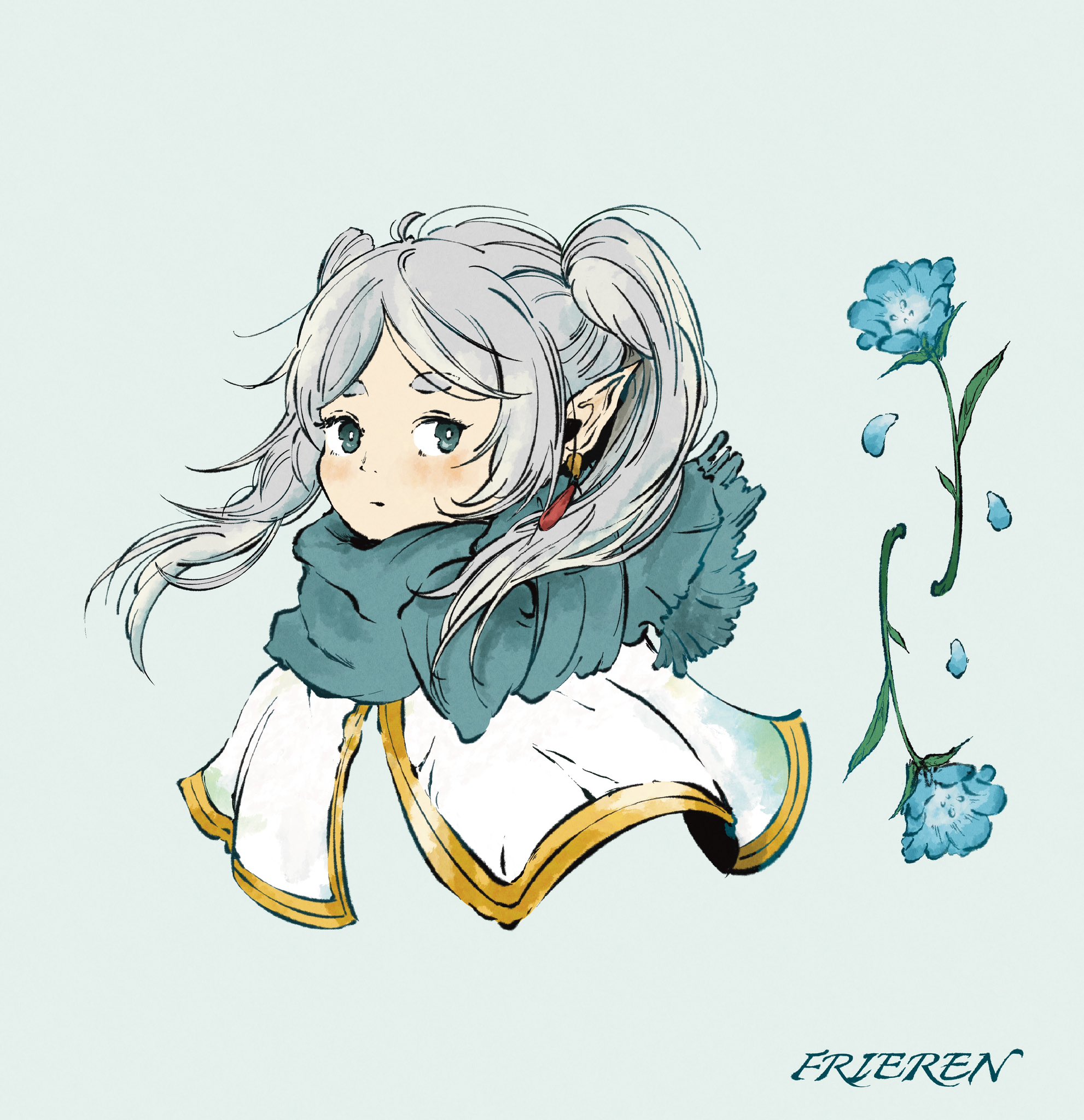 Safebooru - 1girl blue flower bright pupils character name closed mouth elf flower frieren green ...