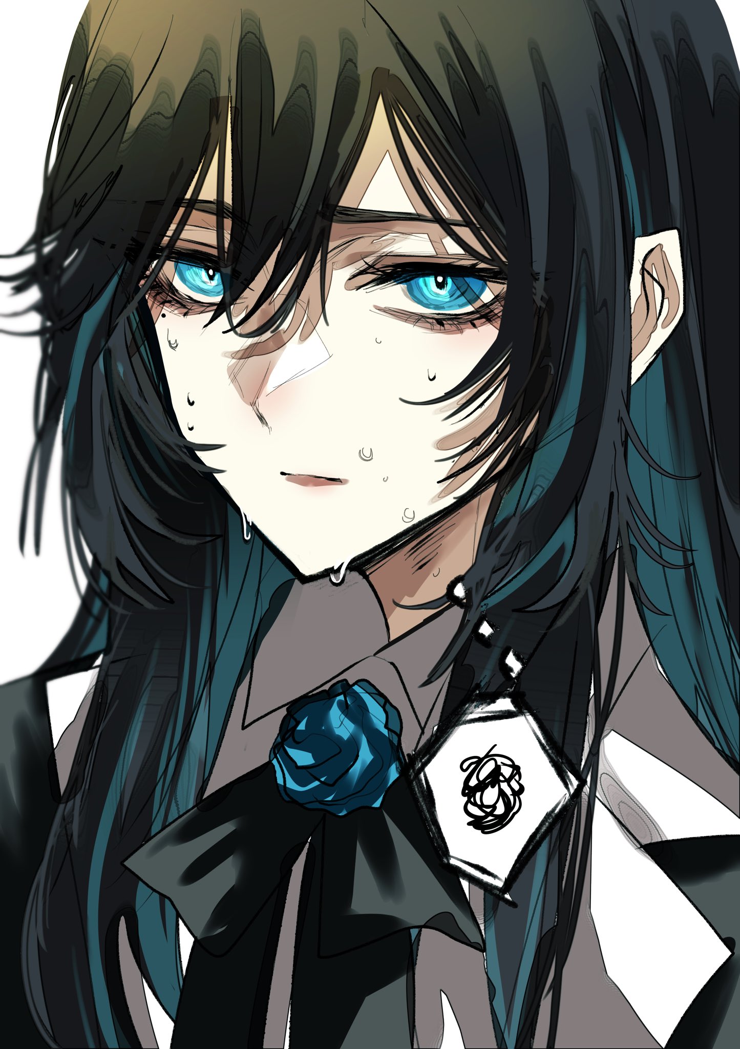 Safebooru - 1girl ado (utaite) black bow black bowtie black hair blue ...