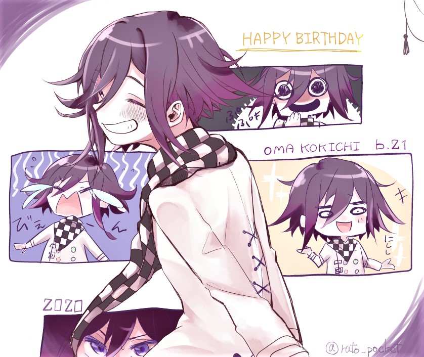 Safebooru - +++ 1boy 2020 ^ ^ belt black scarf buttons chain checkered clothes checkered scarf ...