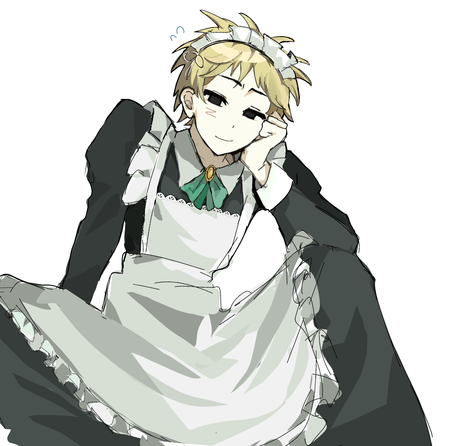 Safebooru - 1boy alternate costume apron atou haruki black dress black eyes blonde hair brooch ...