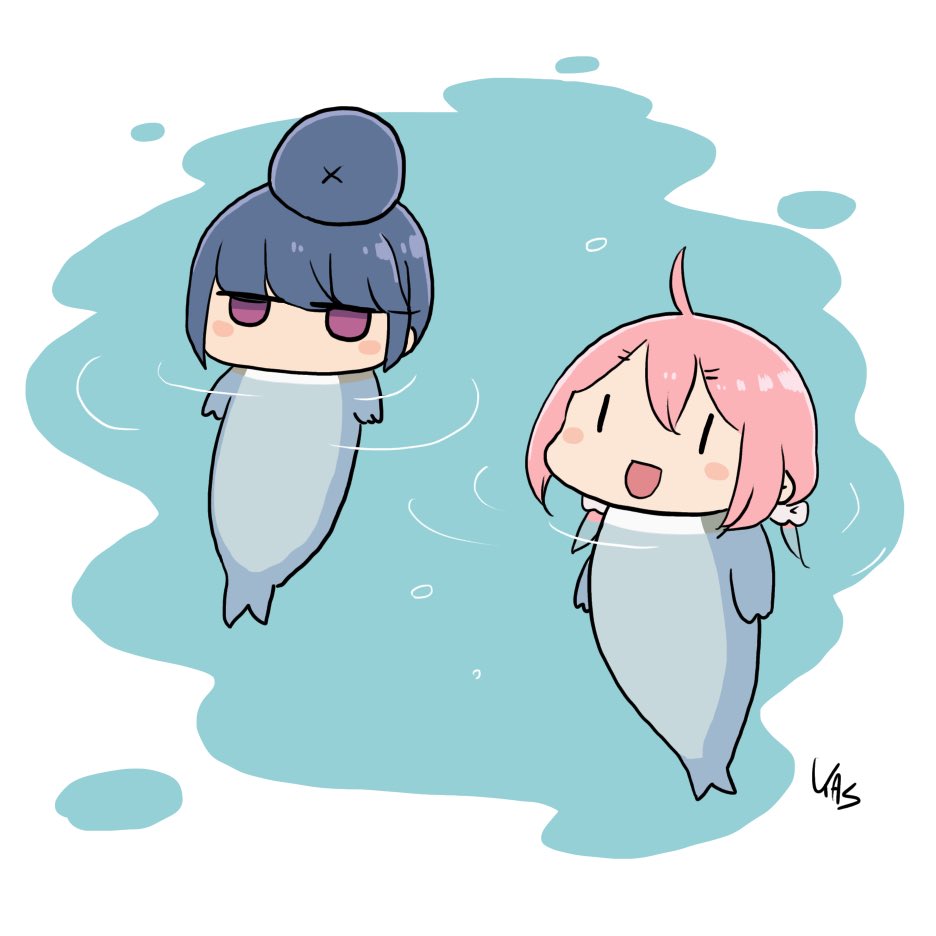 Safebooru - 2girls blue hair goma-chan hair bun kagamihara nadeshiko ...