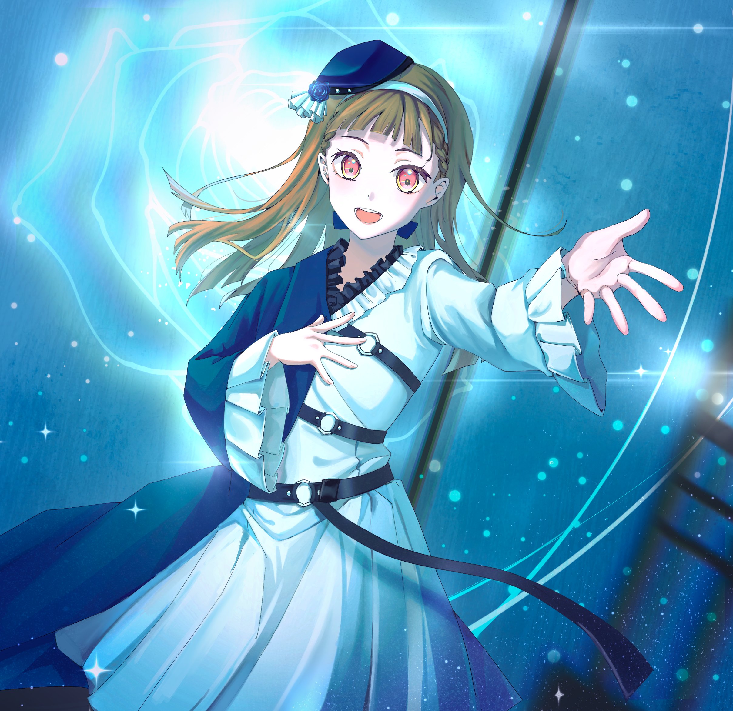 Safebooru - 1girl :d asymmetrical clothes asymmetrical coat blue coat ...