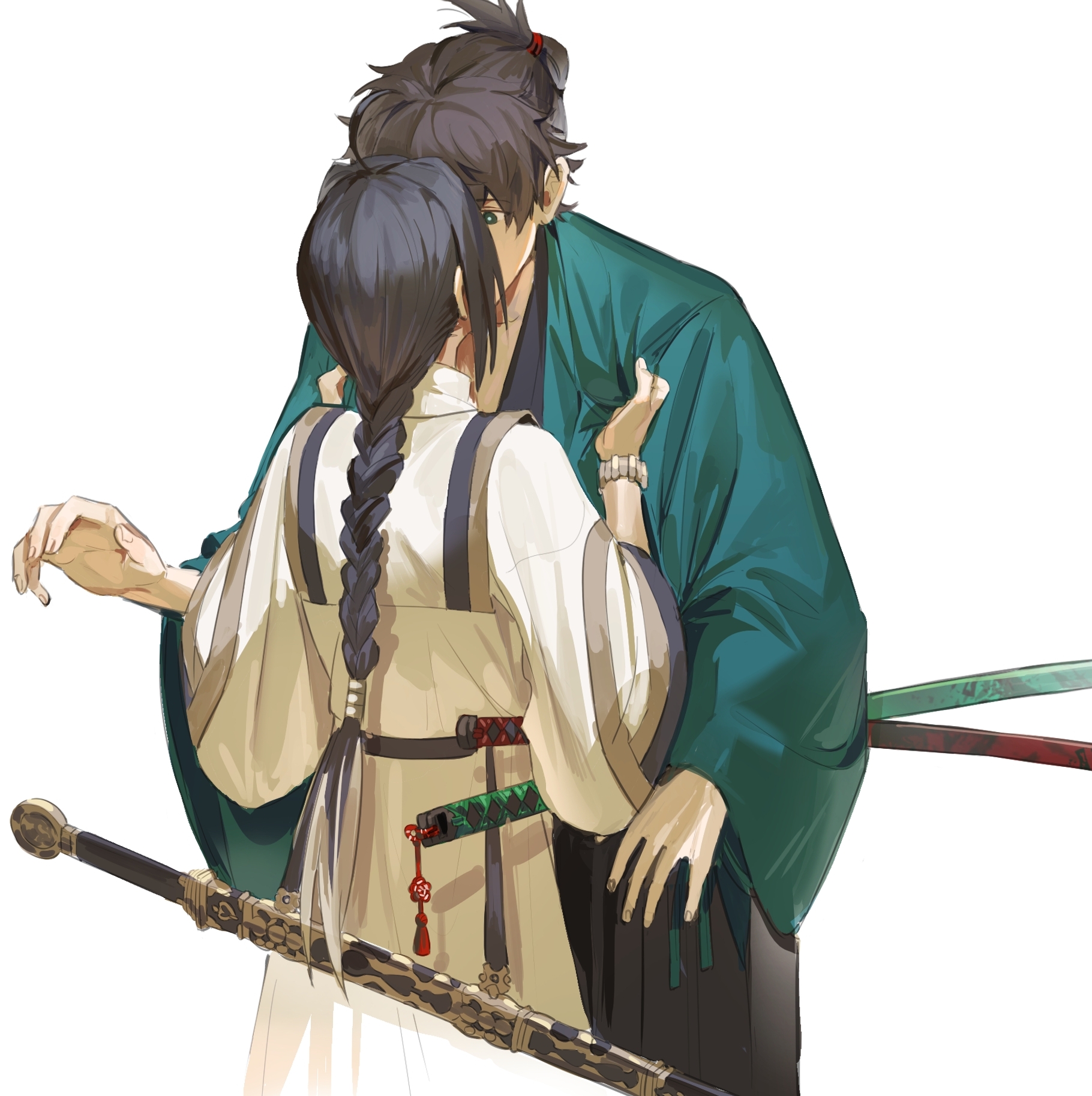 Safebooru - 1boy 1other androgynous black hair blue eyes blue kimono ...