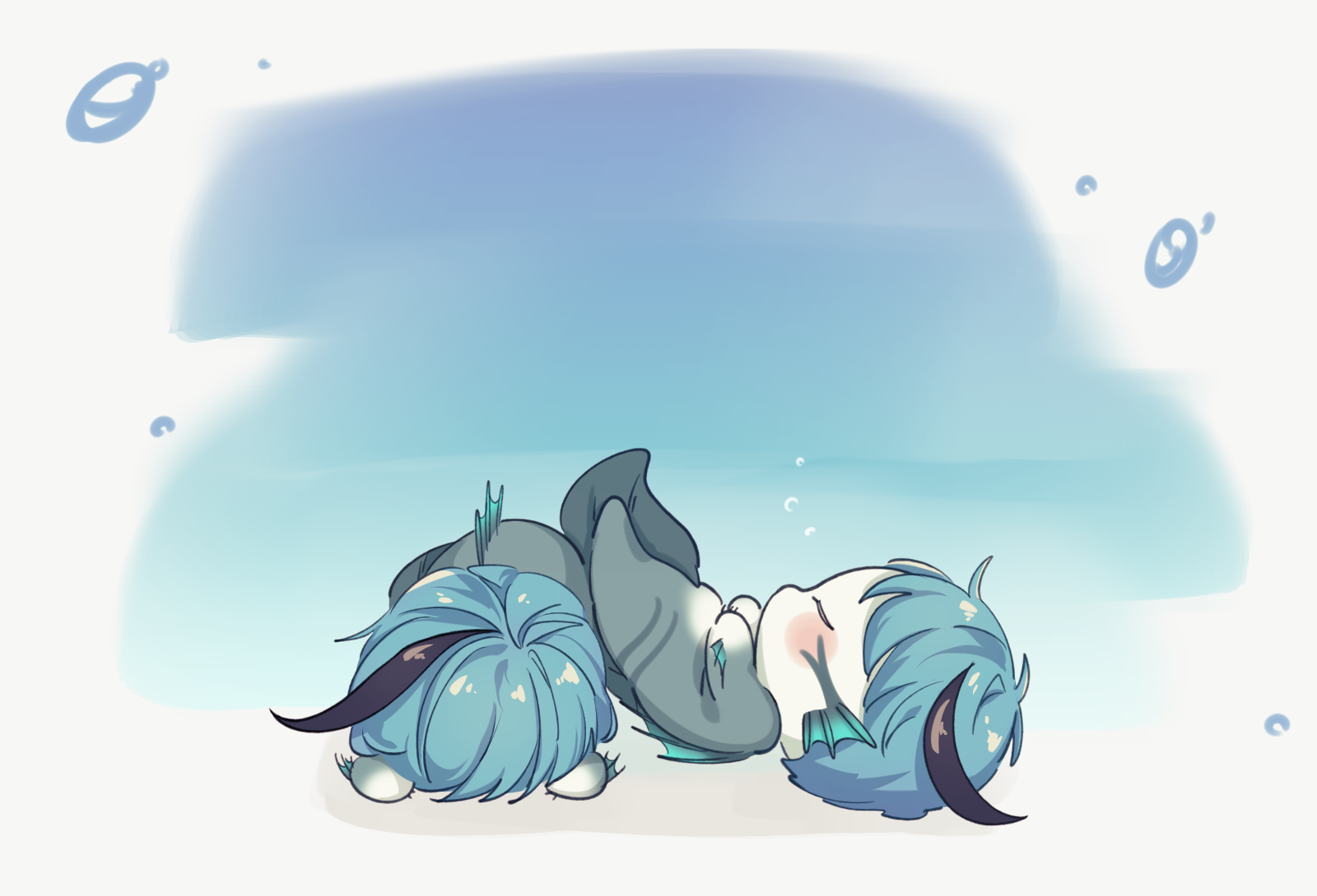 Safebooru - 2boys blue background blue hair brothers chibi closed eyes ...