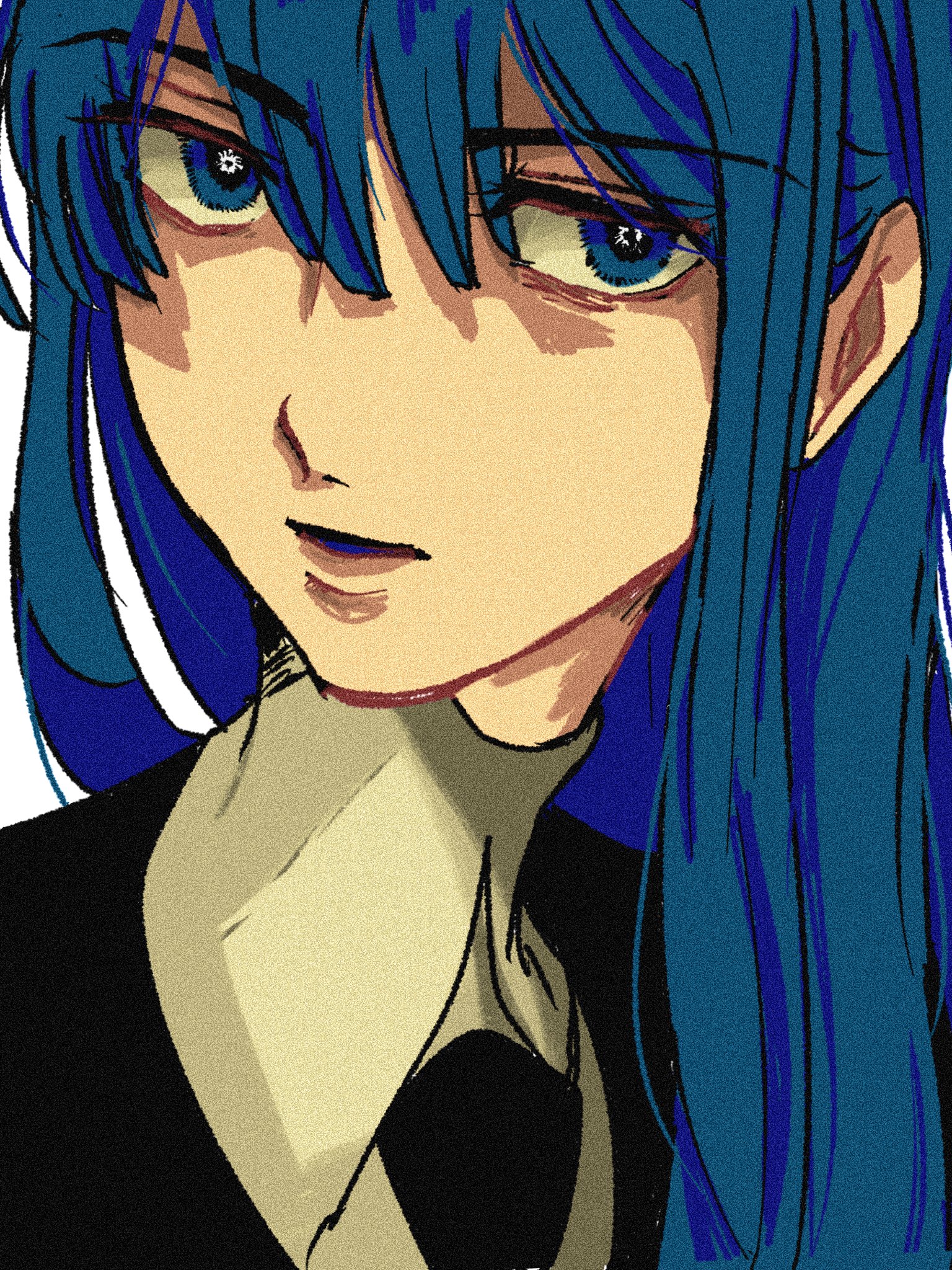 Safebooru - 1other black jacket black necktie blue eyes blue hair close-up gem uniform (houseki ...