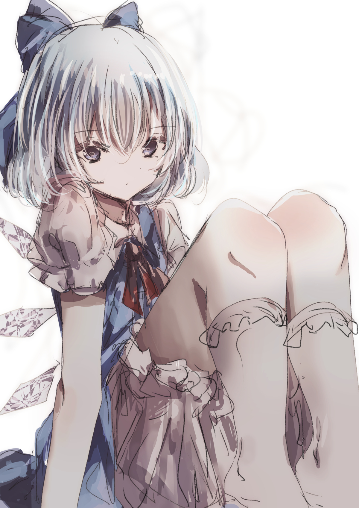 Safebooru - 1girl bloomers blue bow blue dress blue eyes blue hair bow cirno detached wings ...