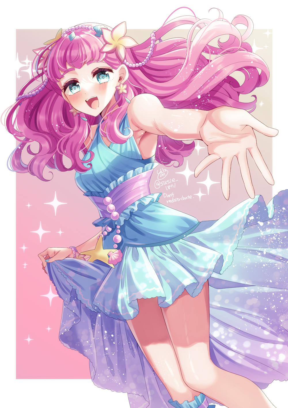 Safebooru - 1girl artist name blue dress blue eyes bridal garter commentary request doroshii ...