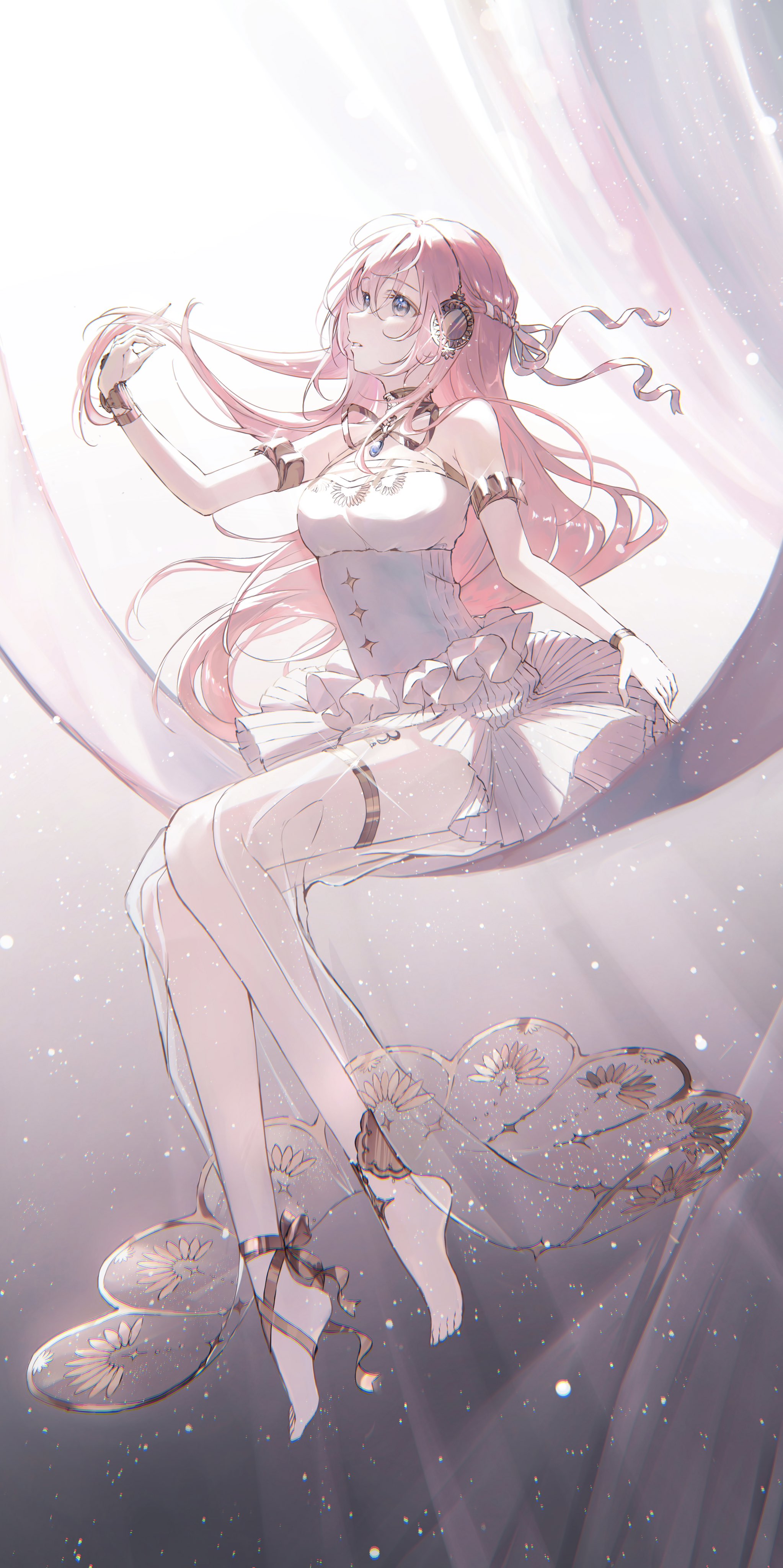 Safebooru - 1girl absurdres ankle ribbon armband bangle barefoot blue eyes blue gemstone ...