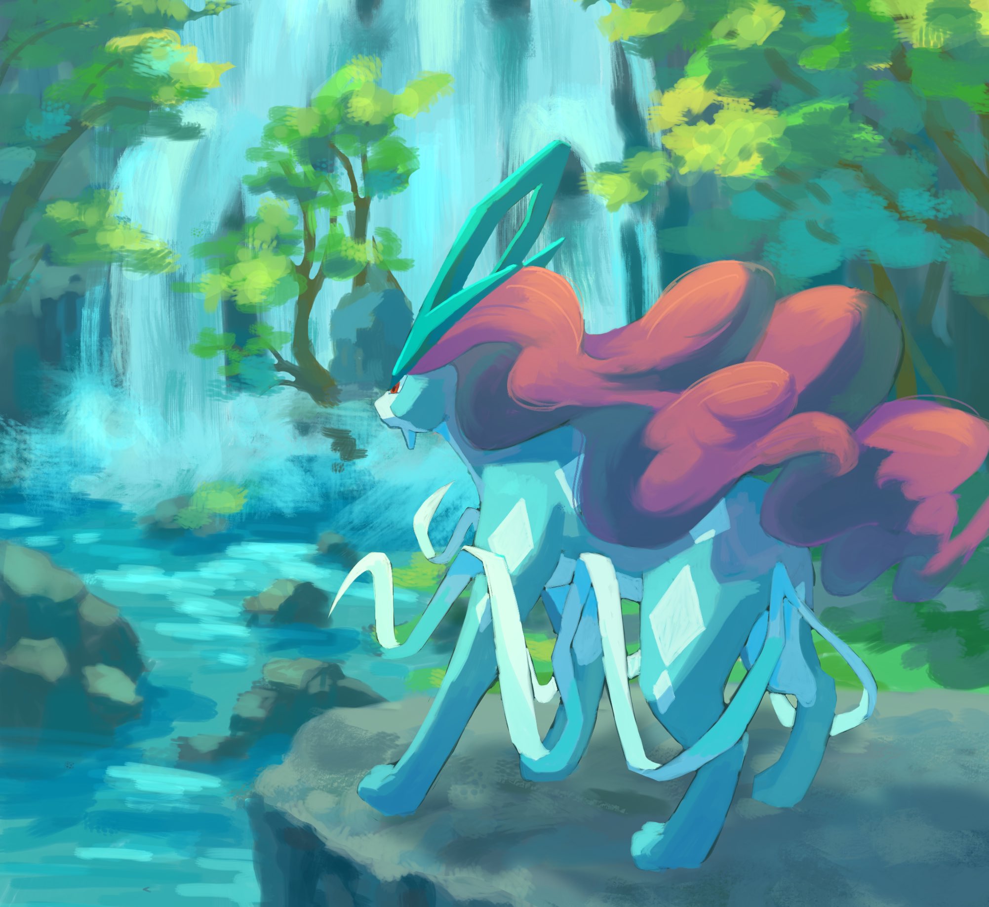 Safebooru - all fours blue fur body fur dog highres keruasu0629 lake ...