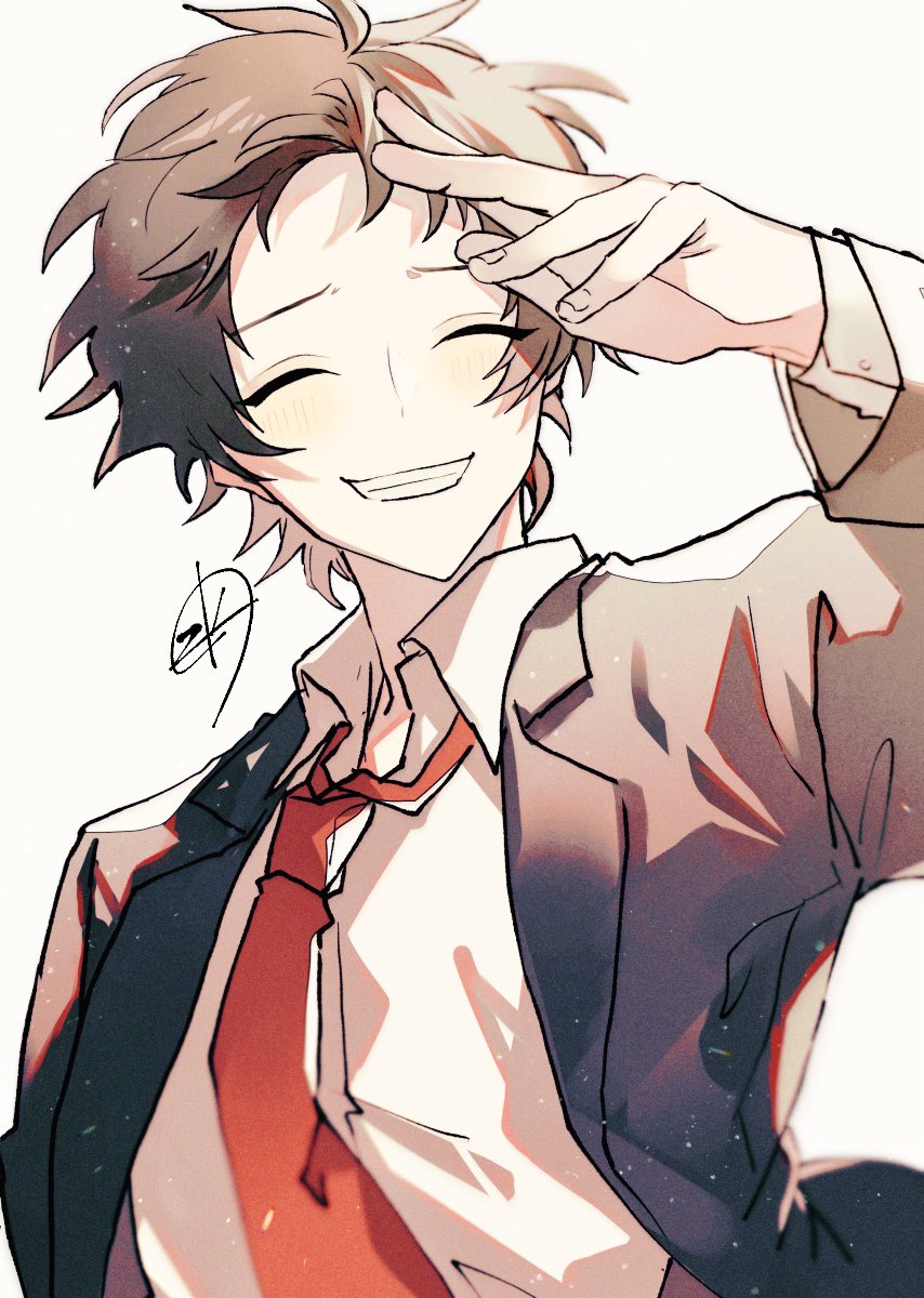 Safebooru - 1boy a d chi adachi tooru black hair black jacket closed eyes collared shirt hand up ...