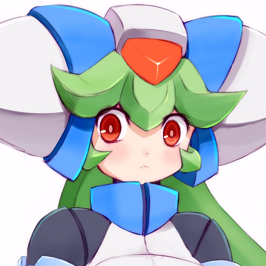 Safebooru - 1girl armor blush close-up forehead jewel green hair helmet ...
