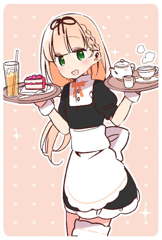 Safebooru - 1girl alternate costume apron black dress blonde hair braid cake commentary request ...