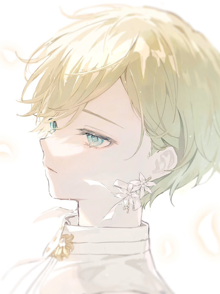 Safebooru - 1boy androgynous blonde hair blue eyes closed mouth dangle earrings earrings ...