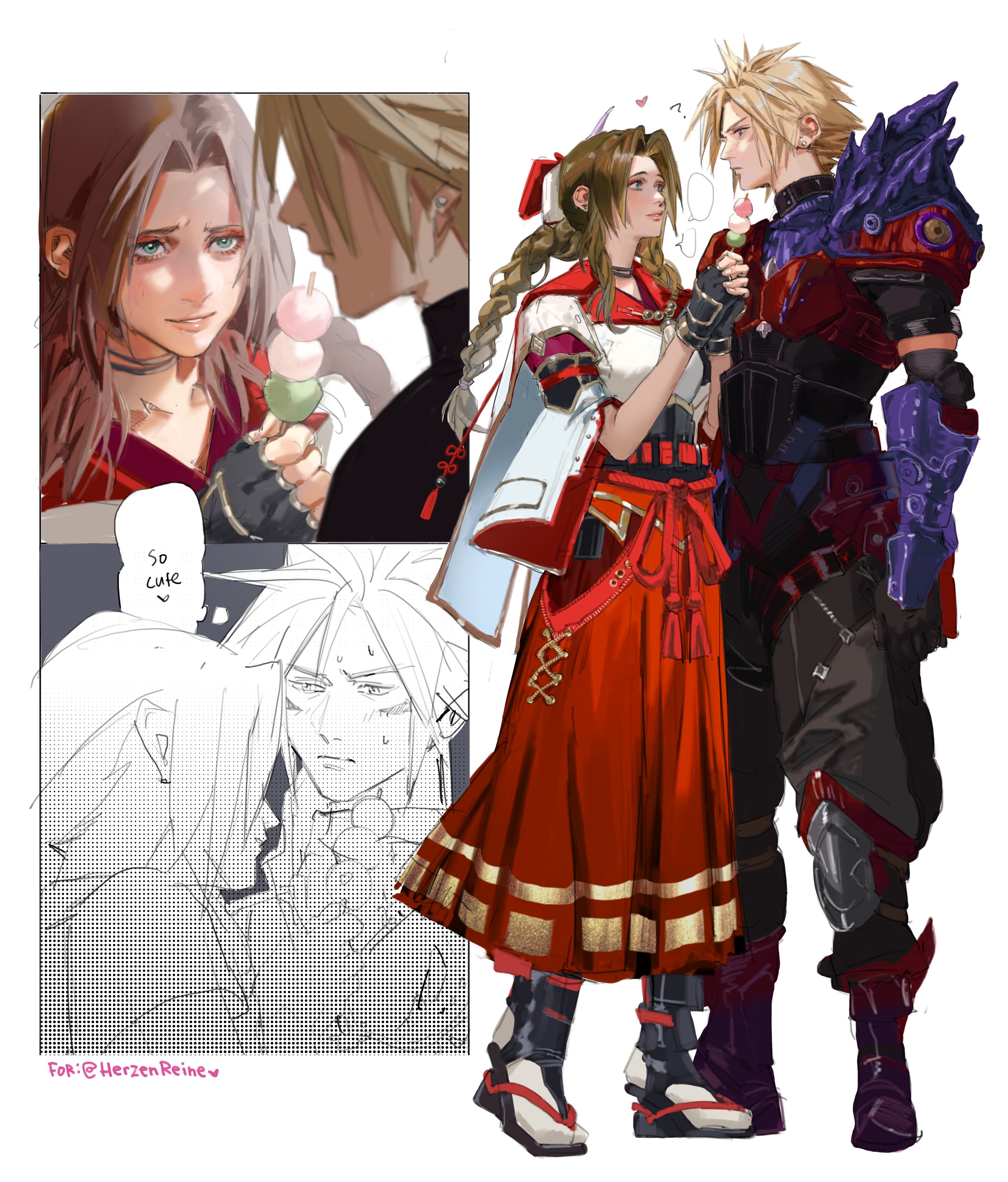 Safebooru - 1boy 1girl ? absurdres aerith gainsborough aerith gainsborough (kamura dress) armor ...