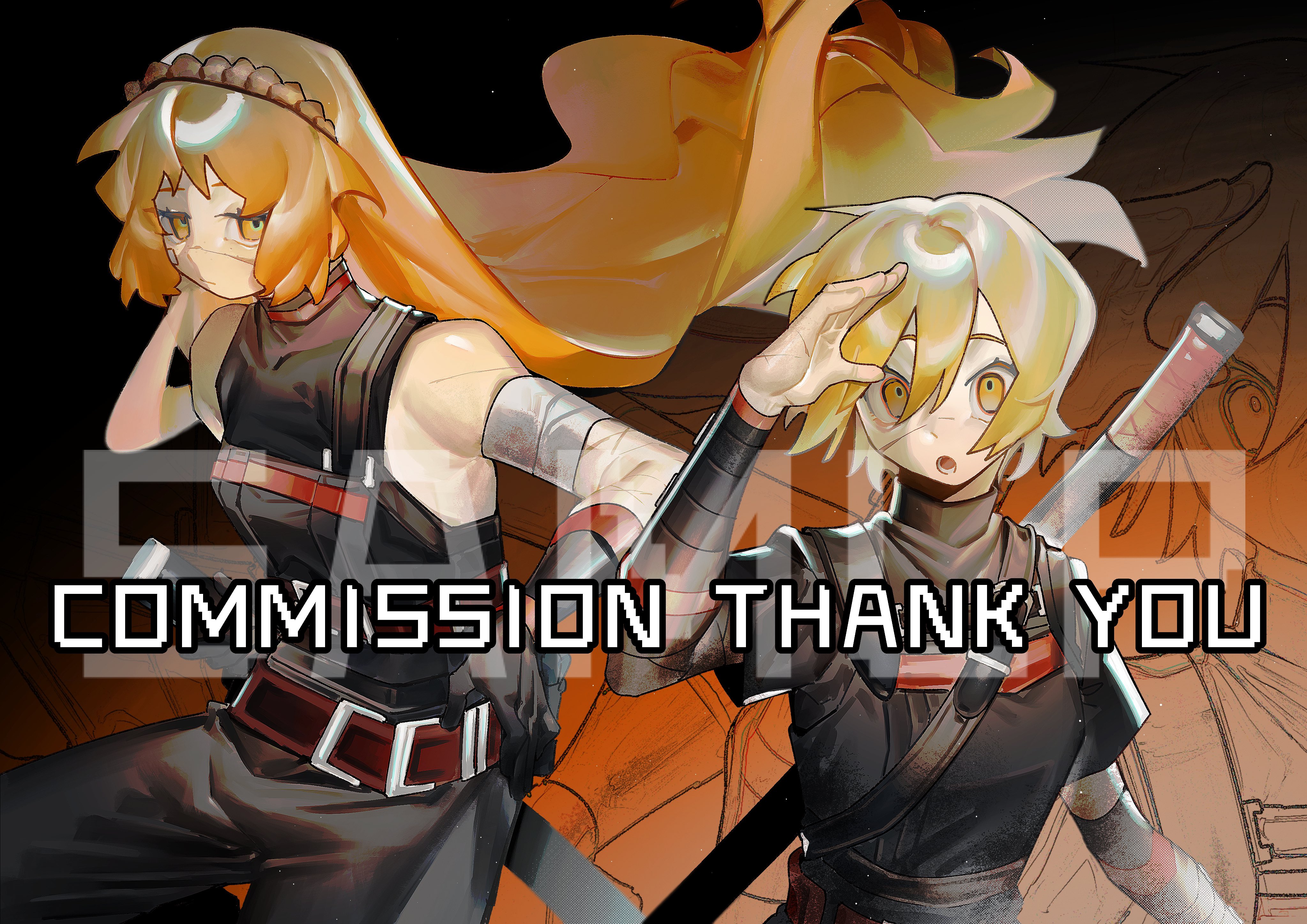 Safebooru - 2girls absurdres bare shoulders black pants black shirt ...