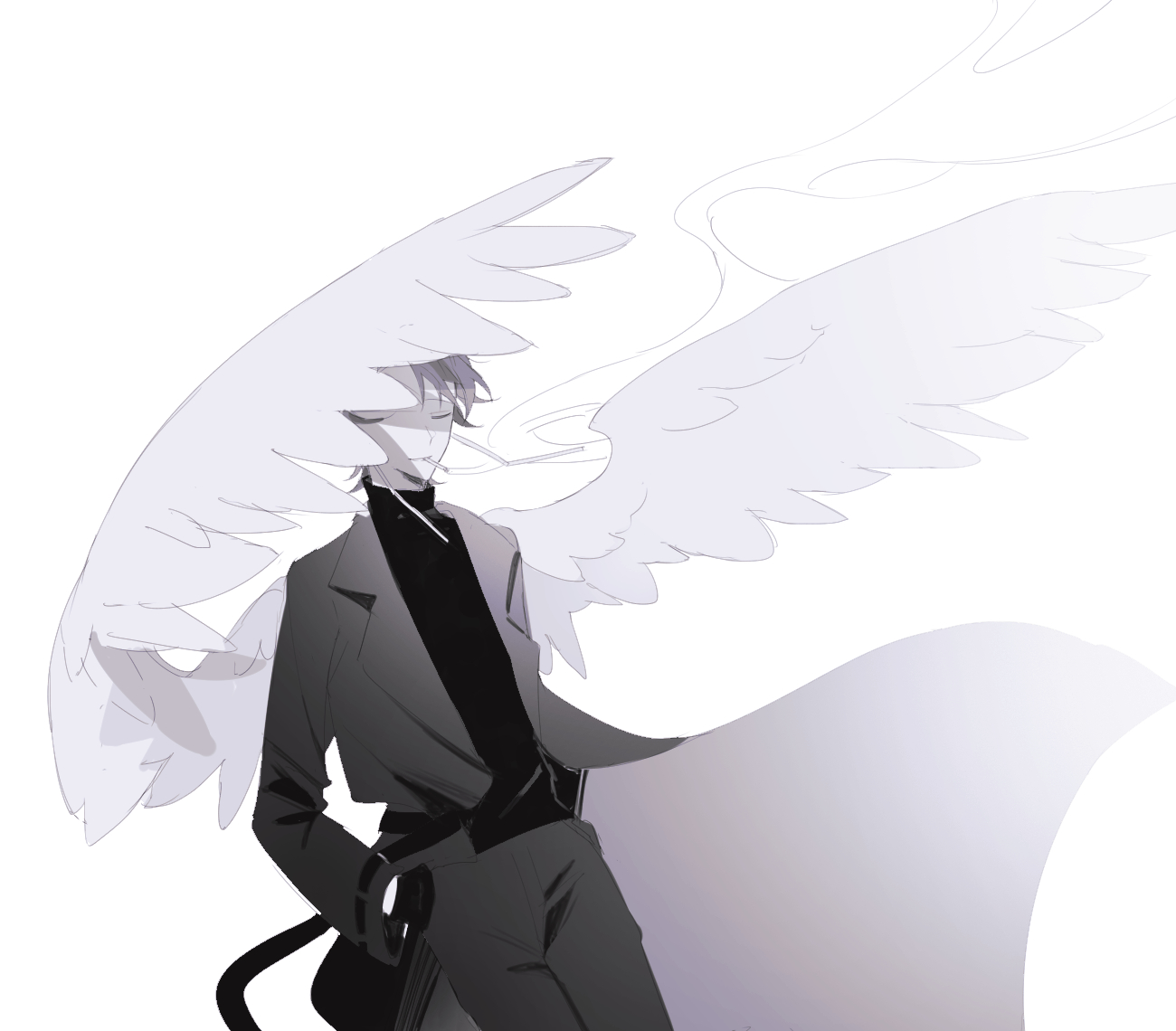 Safebooru - 1boy belt black belt black gloves black sweater cigarette closed eyes coat cowboy ...