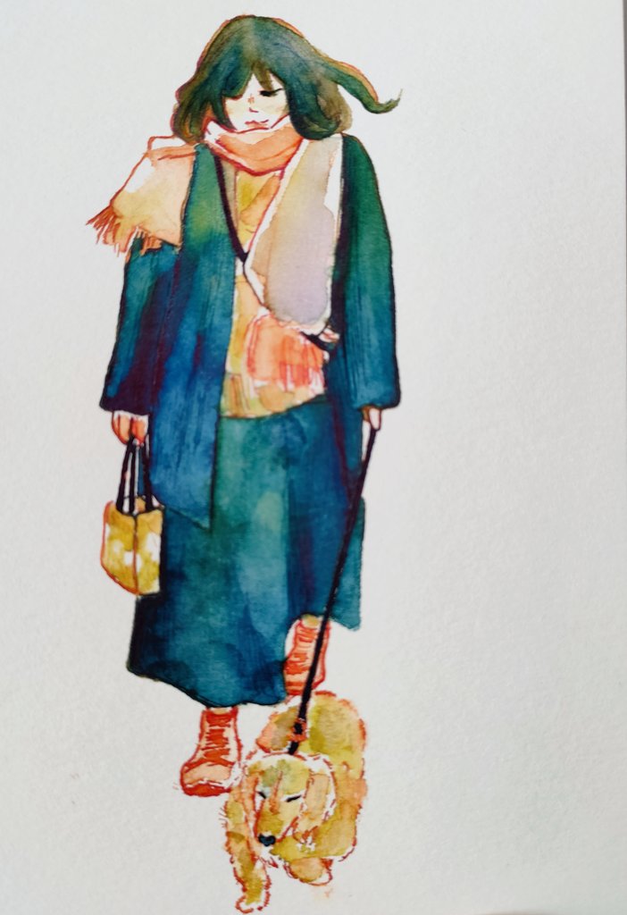 Safebooru - 1girl animal bag black hair blue coat blue skirt coat dog handbag holding holding ...