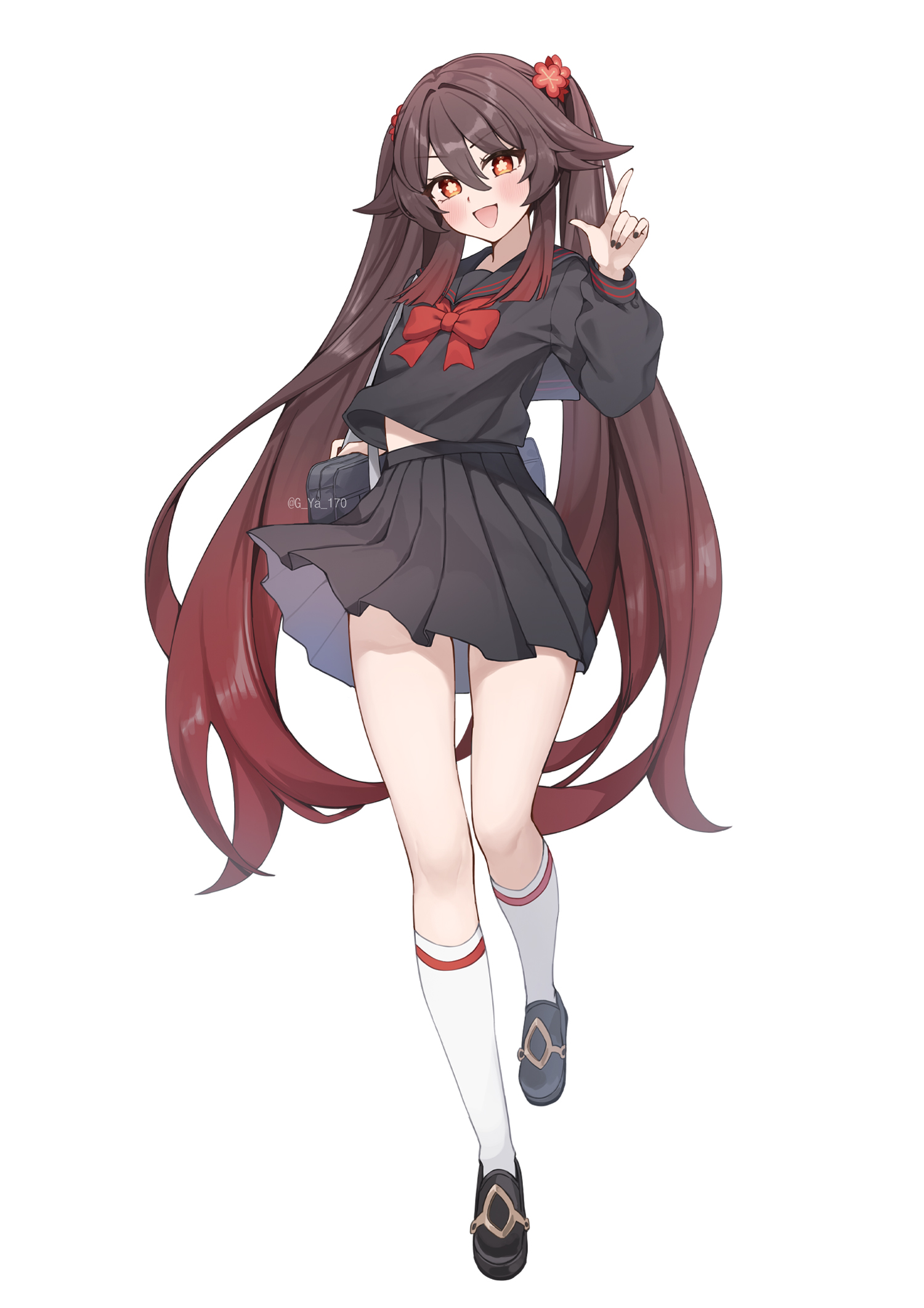 Safebooru - 1girl bag belt black bag black footwear black nails black sailor collar black shirt ...