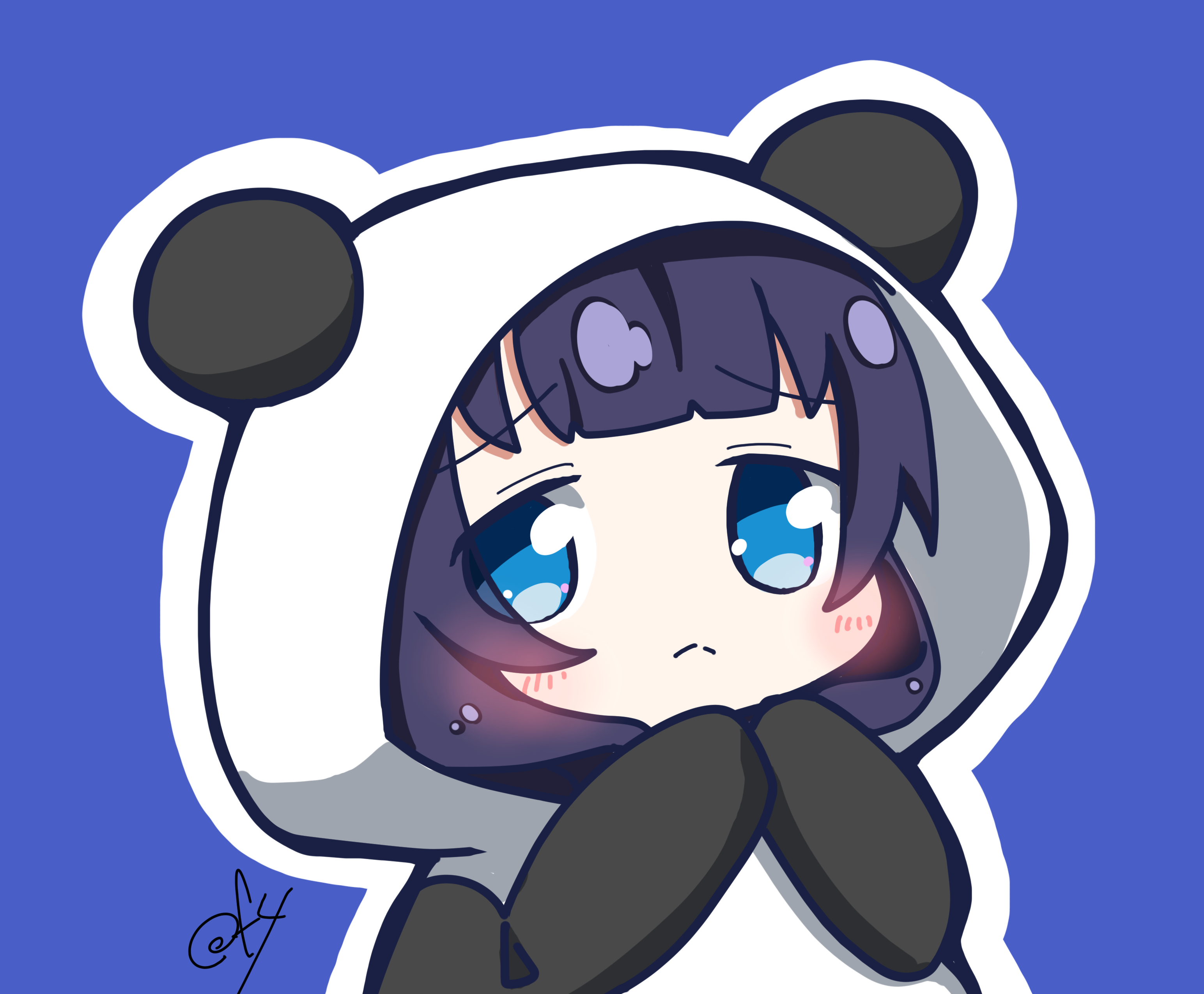 Safebooru - 1girl absurdres animal costume asaka karin blue background blue eyes blue hair blunt ...