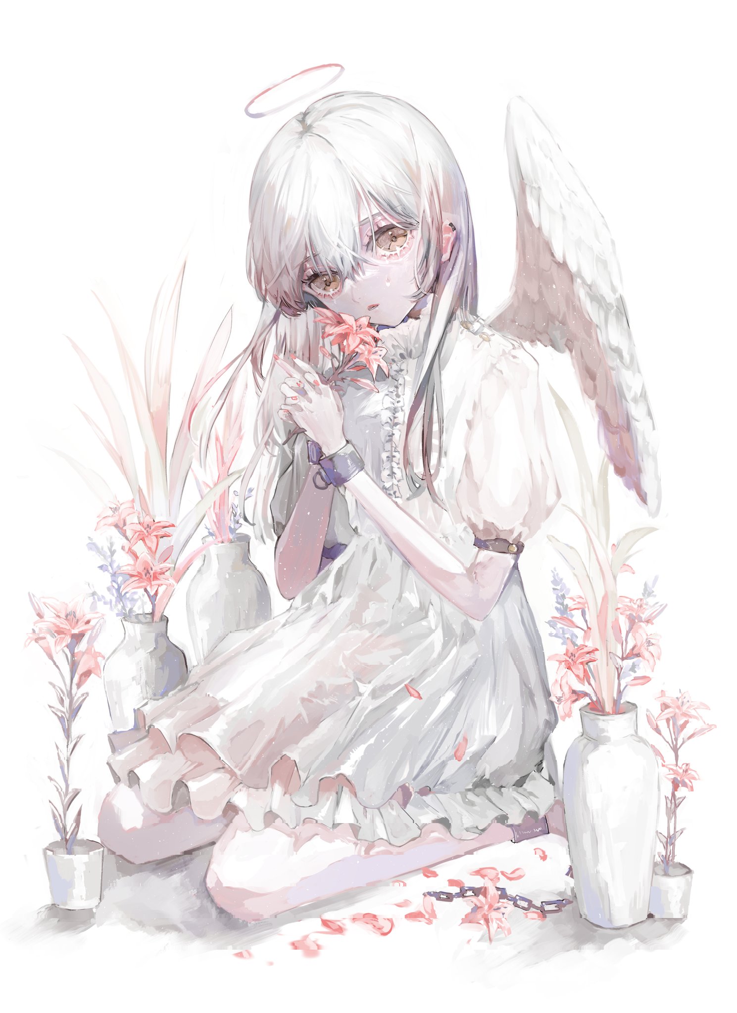 Safebooru - 1girl aegyo sal angel angel wings ankle cuffs broken broken ...