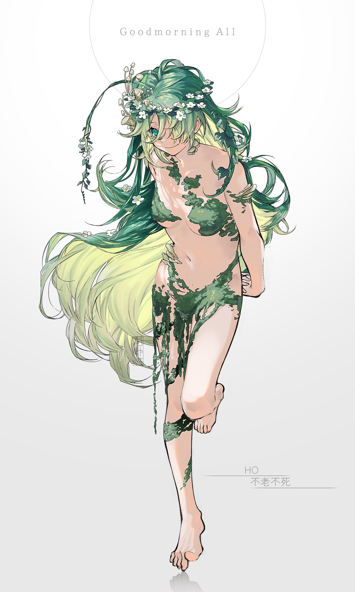 Safebooru - 1girl ahoge blonde hair colored inner hair english text flower flower request fungi ...