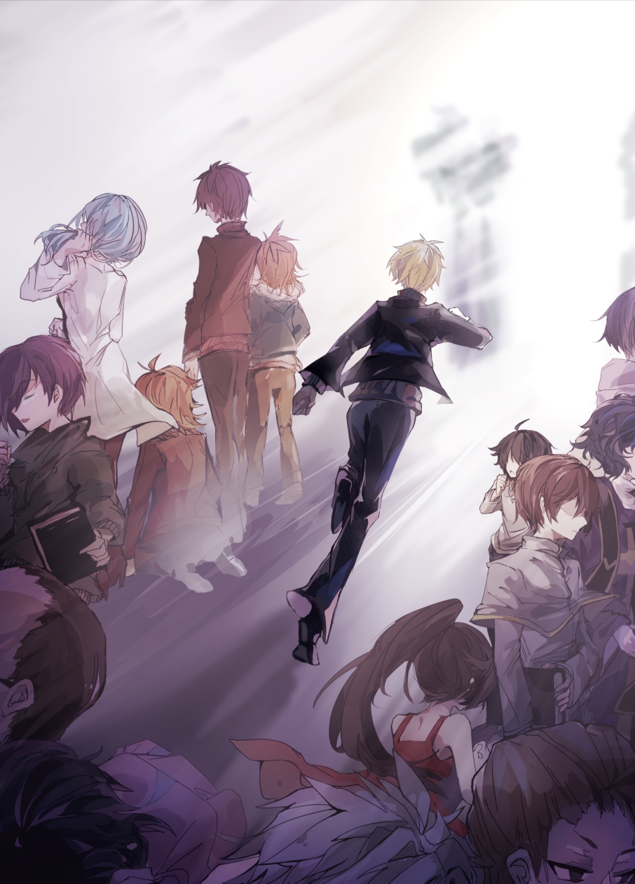 Safebooru - 4girls 6+boys ahoge aiba ibuki atou haruki black footwear black hair black jacket ...