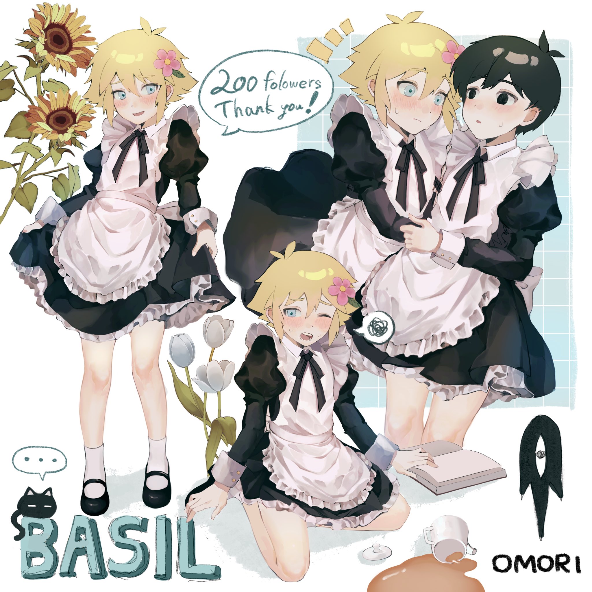 Safebooru - 2boys alternate costume basil (faraway) (omori) basil (omori) black eyes black ...