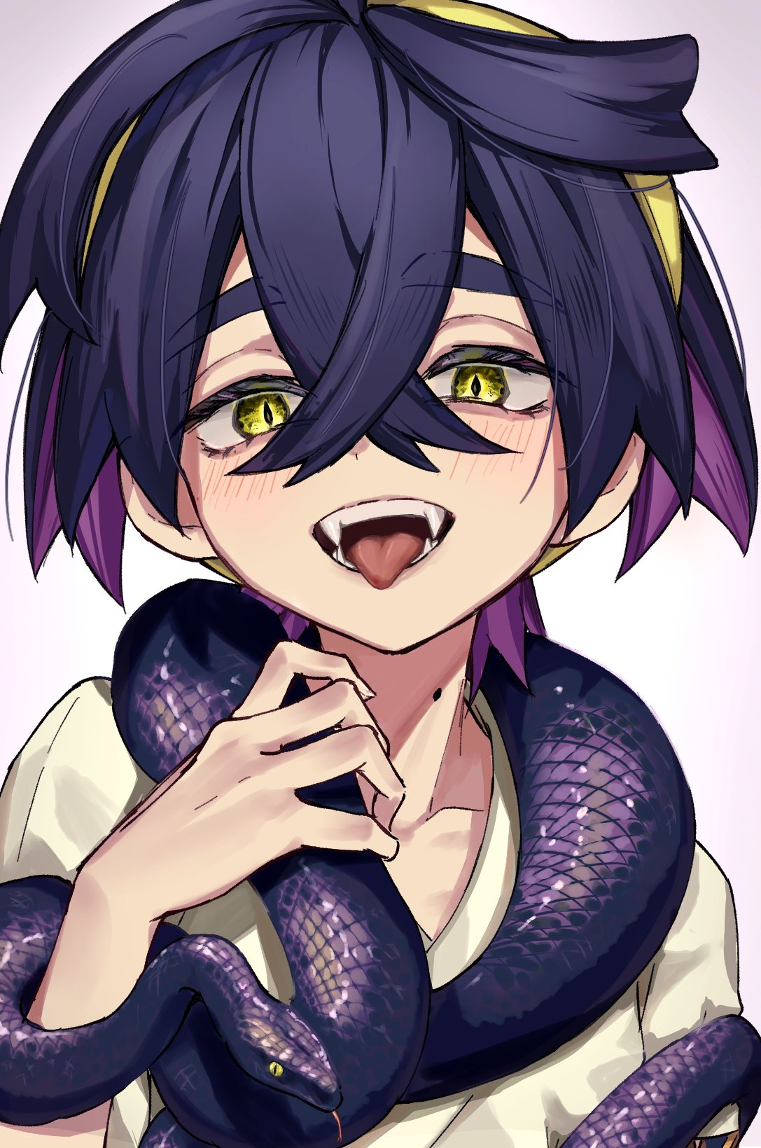 Safebooru - 1boy animal black hair black snake blush commentary request ...