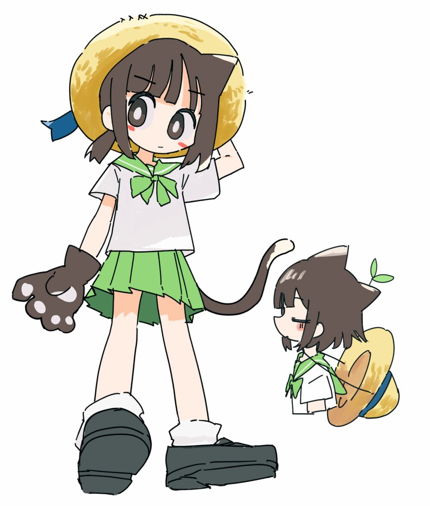 Safebooru - 1girl animal ears animal hands blush stickers brown eyes cat ears cat girl cat tail ...