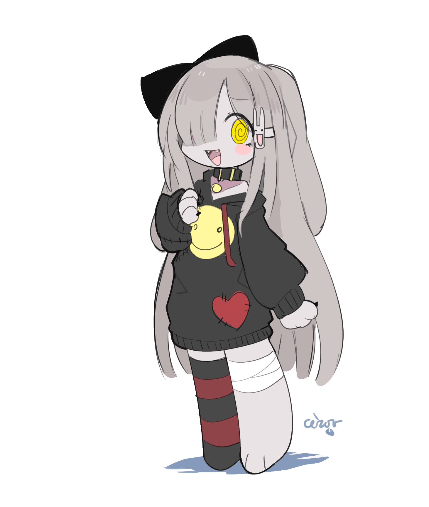 Safebooru - 1girl @ @ animal hands blunt bangs blush stickers borrowed character bow ceroro ...