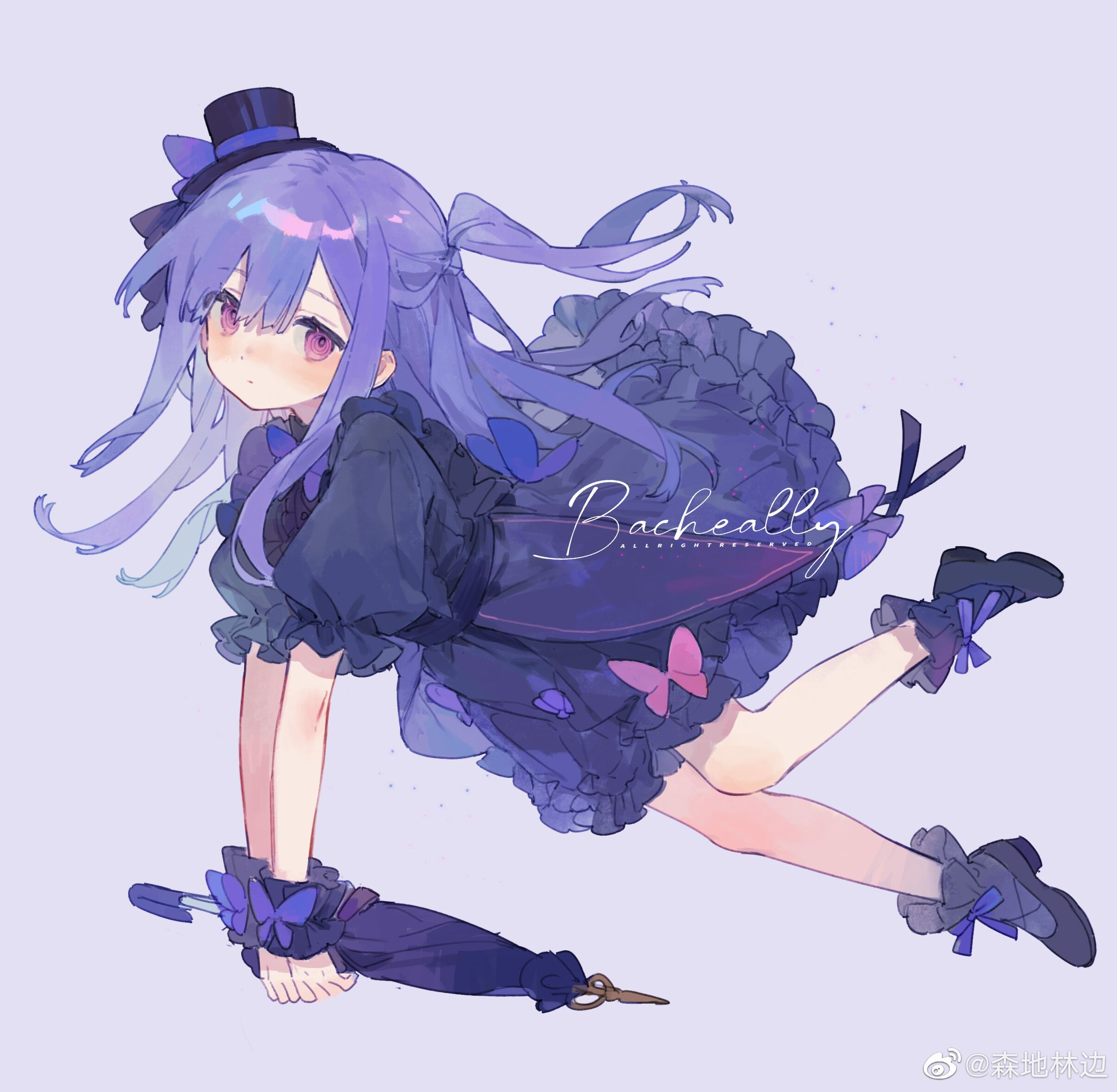 Safebooru - 1girl artist name bacheally bad source black dress black footwear black hat black ...