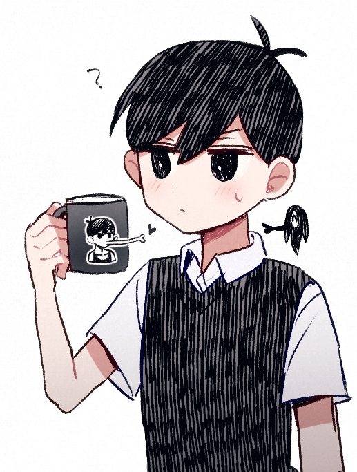 Safebooru - 1boy ? black eyes black hair black sweater vest blush ...