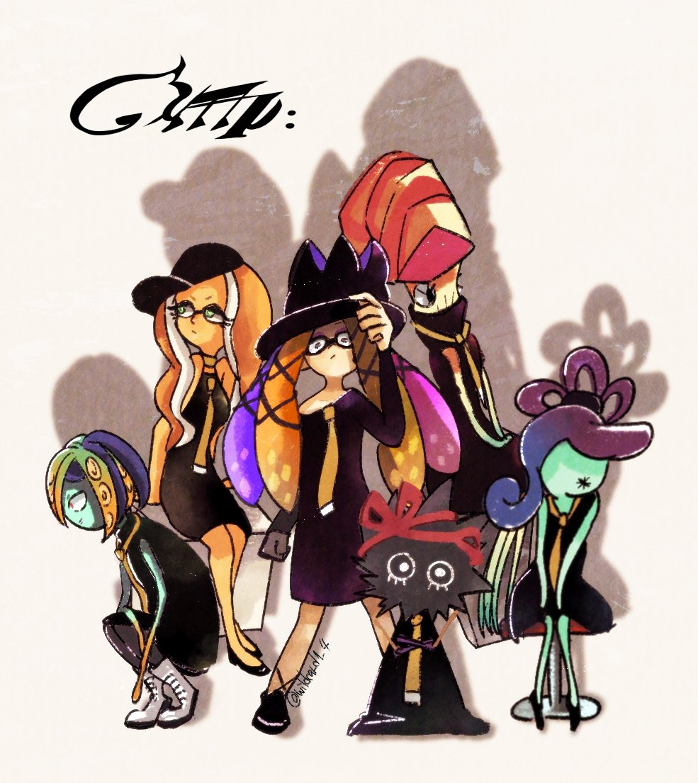 Safebooru - 6+girls aachin (splatoon) bibi (splatoon) black dress black ...