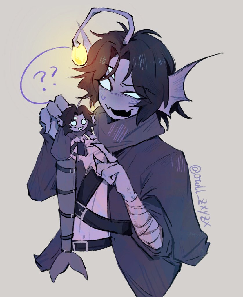 Safebooru - 1boy ? ?? anglerfish belt blue skin colored skin fins fish ...