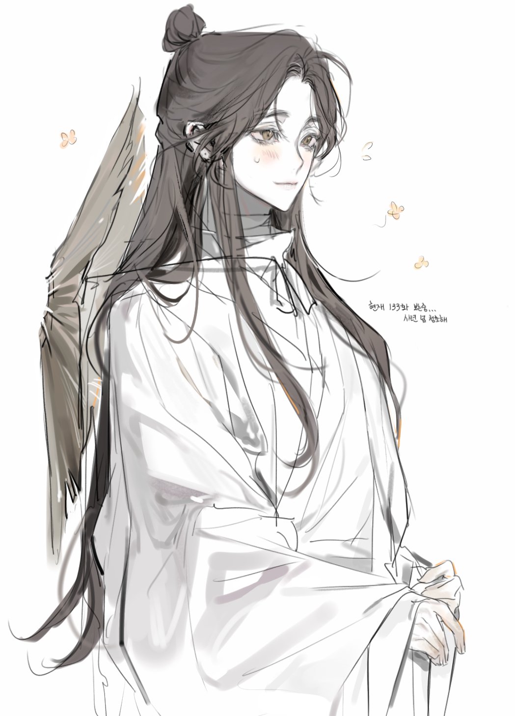 Safebooru - 1boy 4b pixel bandaged neck bandages bishounen brown hair chinese clothes hair bun ...