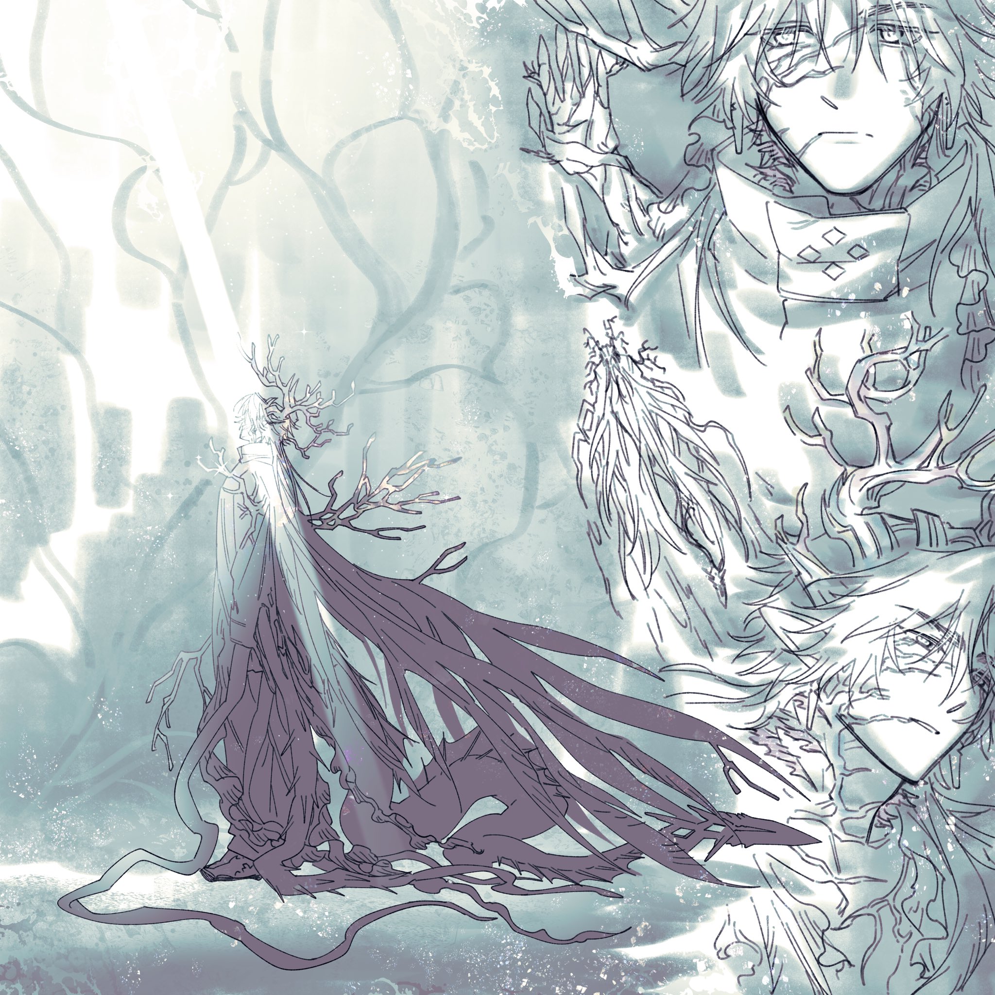 Safebooru - 1boy antlers arknights blue background chong yue (arknights ...